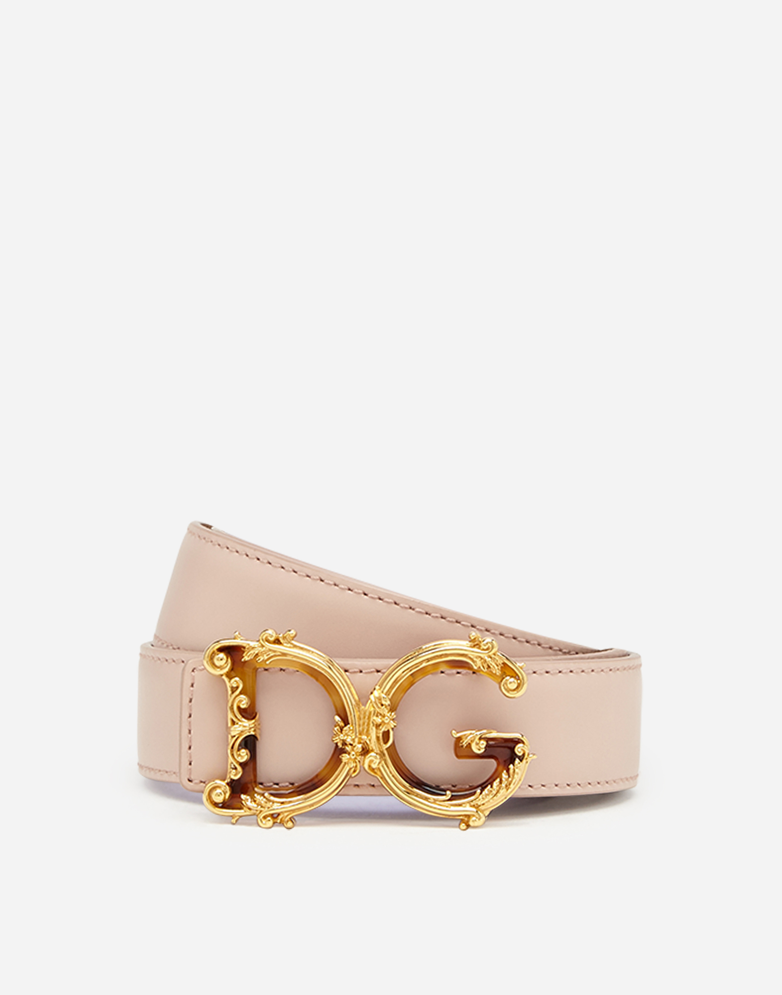 Dolce & Gabbana Leather Belt With Dg Baroque Logo - Pale Pink